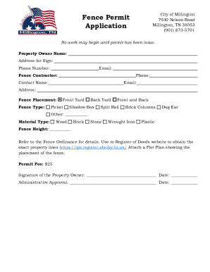 Fillable Online Fence Permit Application - Millington Fax Email Print ...