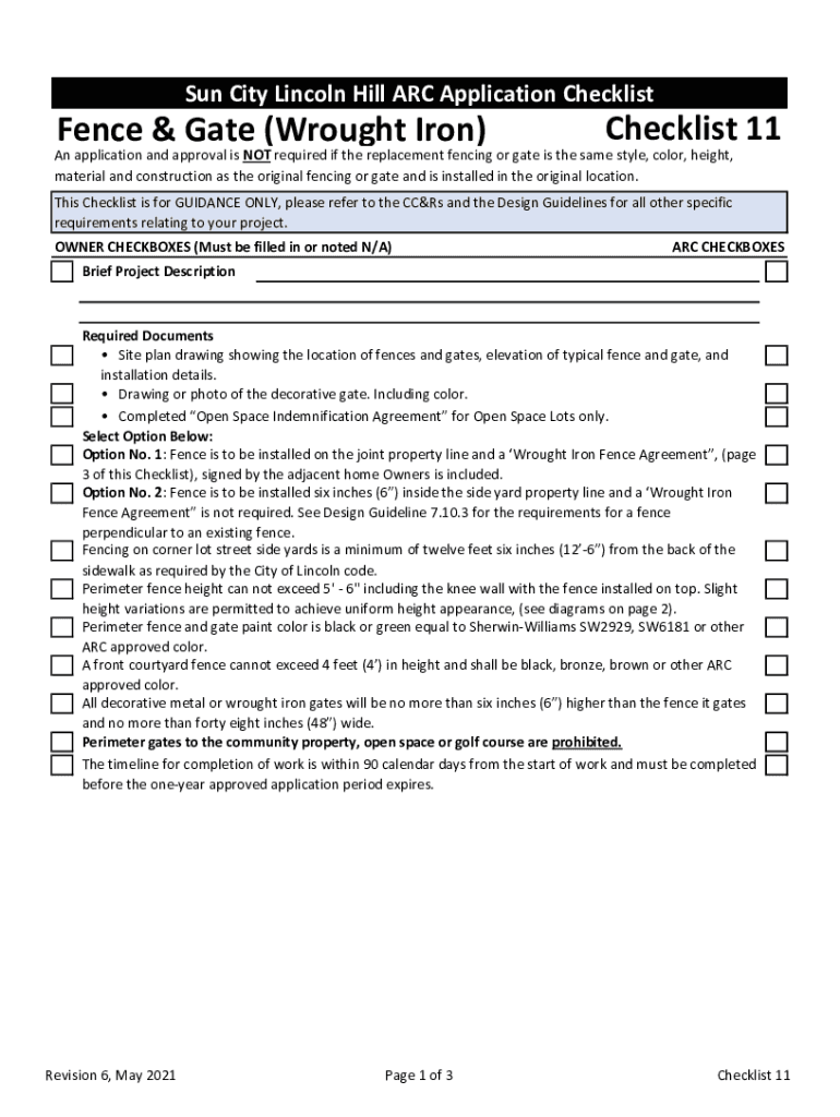 Fillable Online Fence & Gate (Wrought Iron) Checklist 11 - Lincoln Fax ...