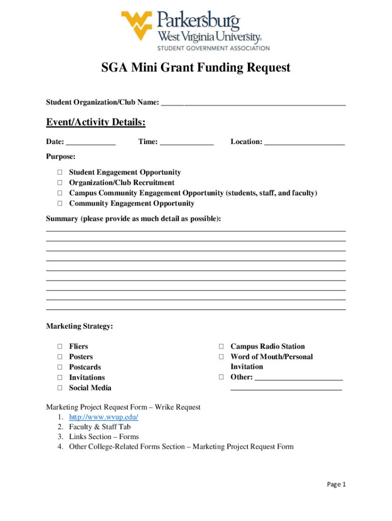 Fillable Online SGA Mini Grant Funding Request Fax Email Print - pdfFiller