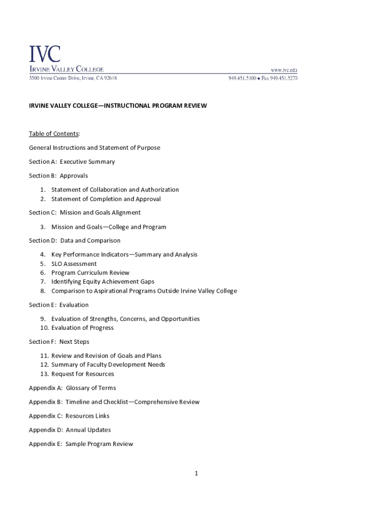 Fillable Online IVC Instructional Program Review Template 2019-2020 Fax Email Print - pdfFiller