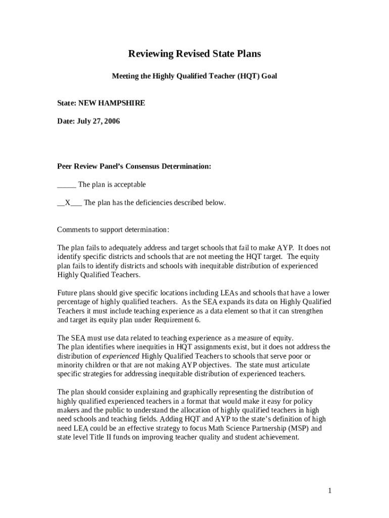 Highly Qualified Teachers Revised State Plans - cybercemetery unt Doc Template | pdfFiller
