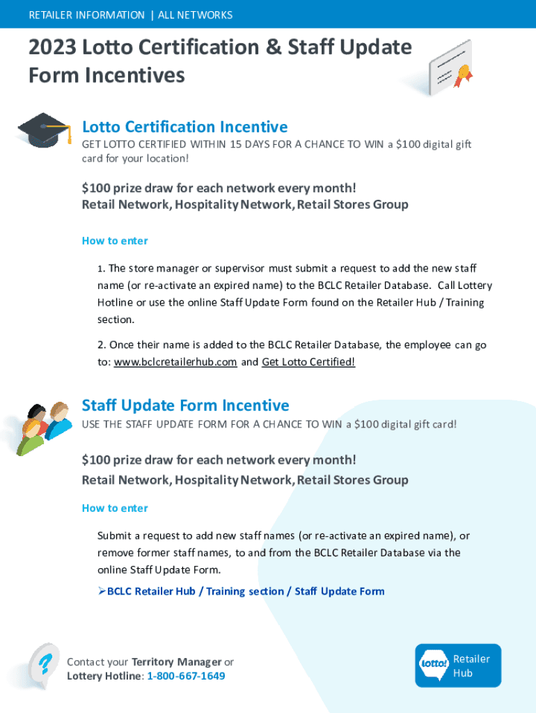 Fillable Online 2023 Lotto Certification & Staff Update Form Incentives ...