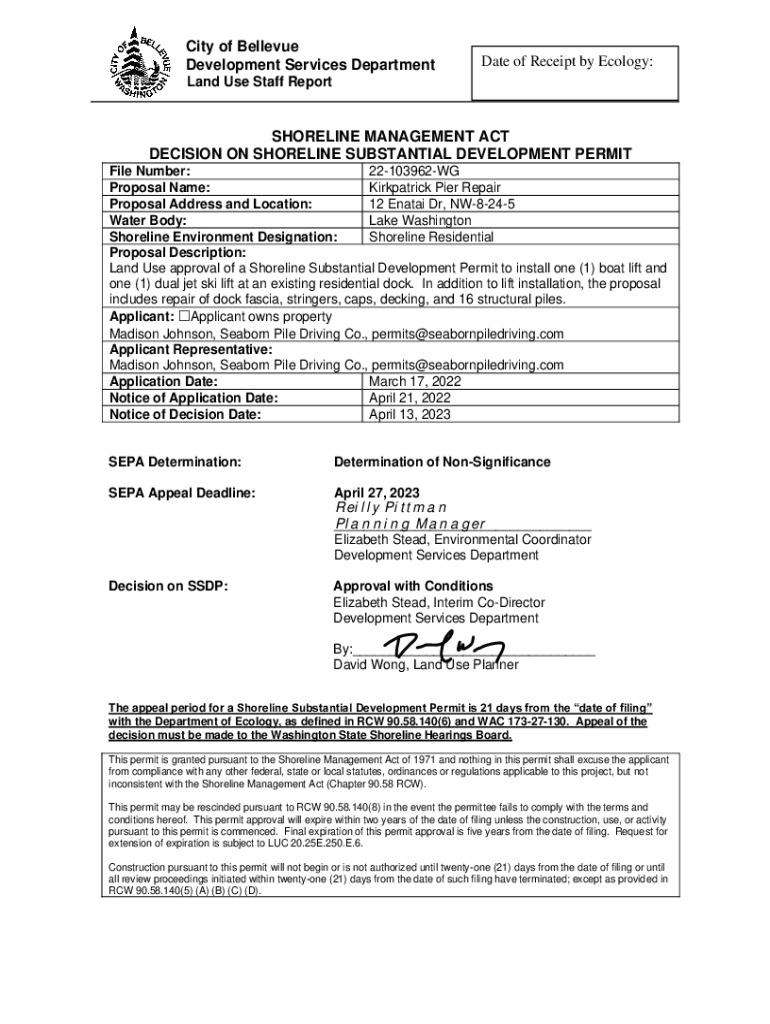 Fillable Online City of Bellevue Development Services Department Date ...