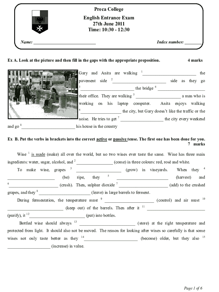 Fillable Online Get the free Preca College English Entrance Exam 1st ...