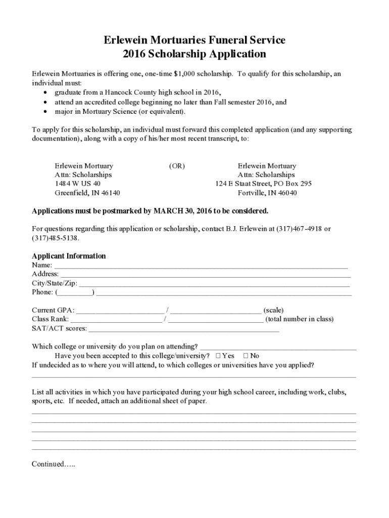 Fillable Online gchs gcsc k12 in Application - Erlewein Mortuary Scholarship.pdf Fax Email Print ...