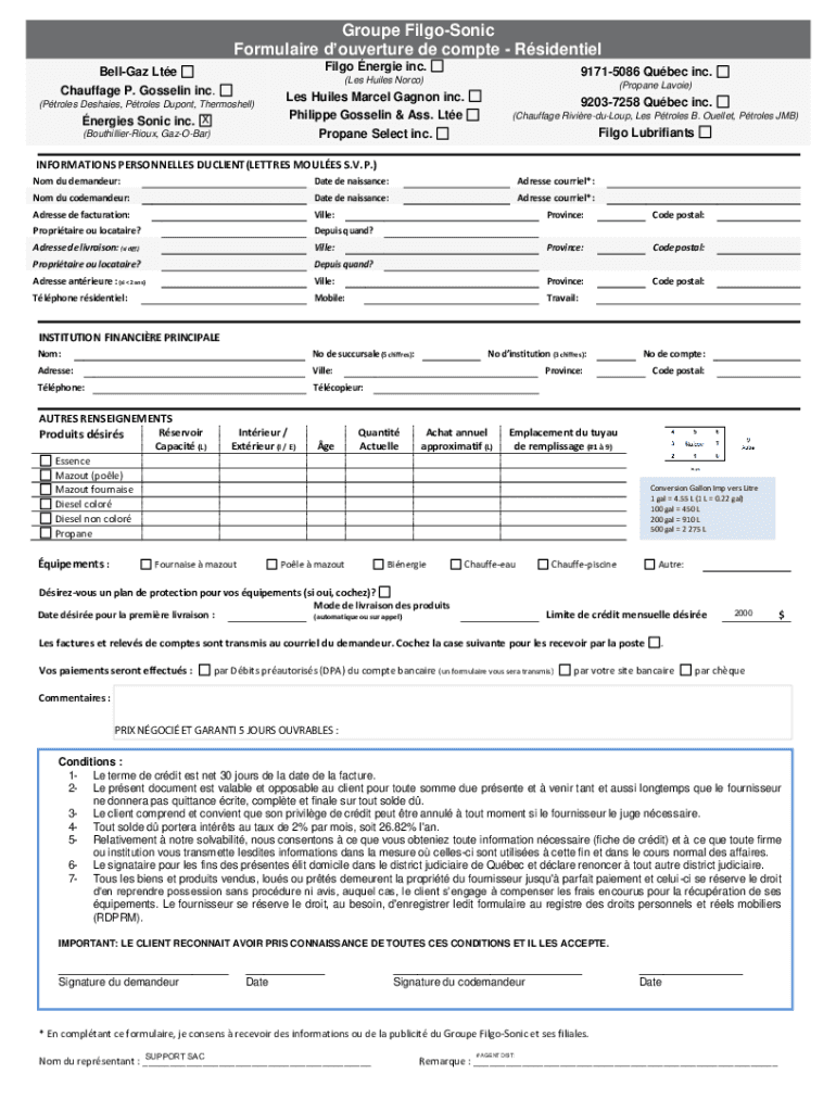 Remplissable En Ligne Groupe Filgo-Sonic Account Application Form ...