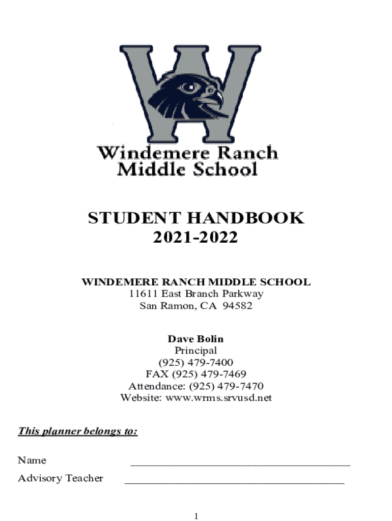Fillable Online Handbook 21-22 WRMS - Windemere Ranch Middle School Fax ...
