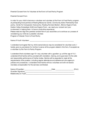 Fillable Online Parental Consent form for Volunteer at the Farm to Food ...