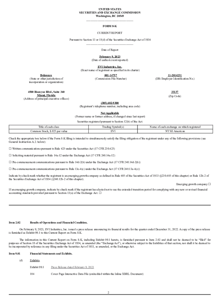 Fillable Online Investor Relations - EVI Industries, Inc. Fax Email ...