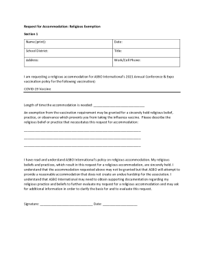 Fillable Online Request for Accommodation: Religious Exemption Section ...