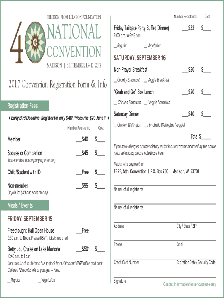 Fillable Online 2017 Convention Registration Form & Info Fax Email ...