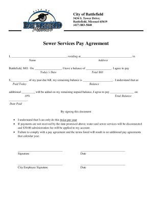 Fillable Online Sewer Services Pay Agreement Battlefield MO Fax Email ...