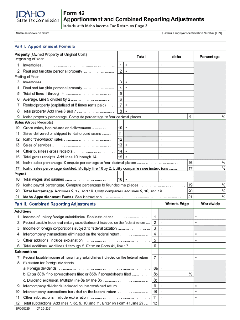 Fillable Online Form 42, Apportionment and Combined Reporting ...
