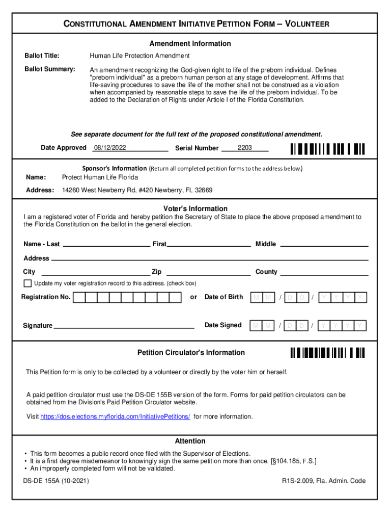 Fillable Online Amendment Information Petition Circulator's Information ...