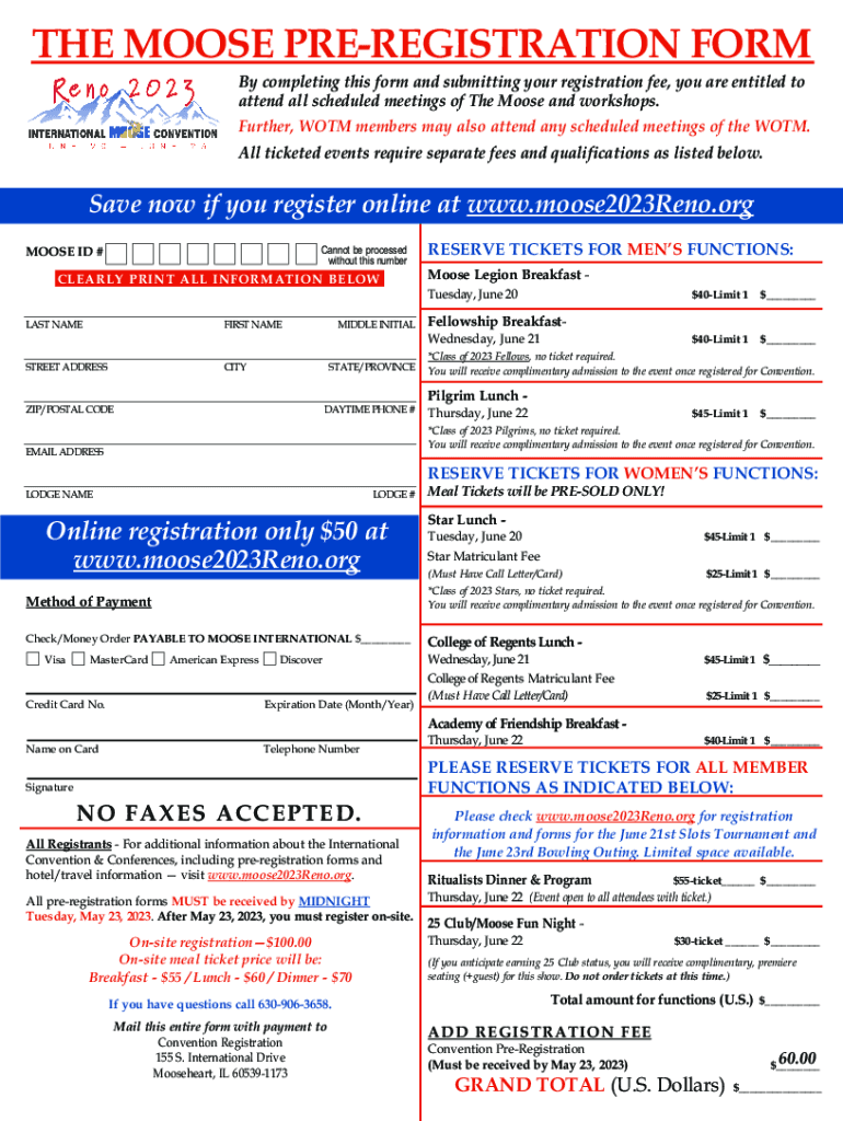 Fillable Online the moose pre-registration form Fax Email Print - pdfFiller