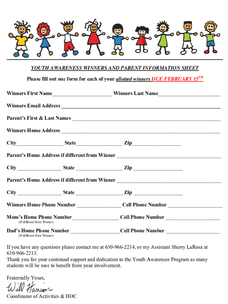 Fillable Online WINNER INFO SHEET Fax Email Print - pdfFiller