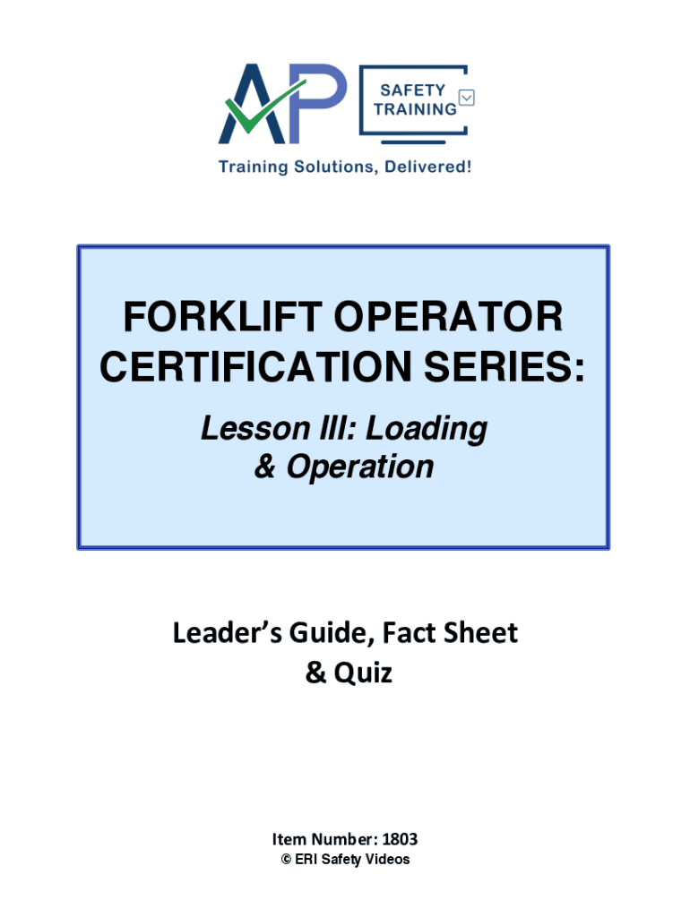 Fillable Online Forklift Operator Certification Series, Lesson 3 ...