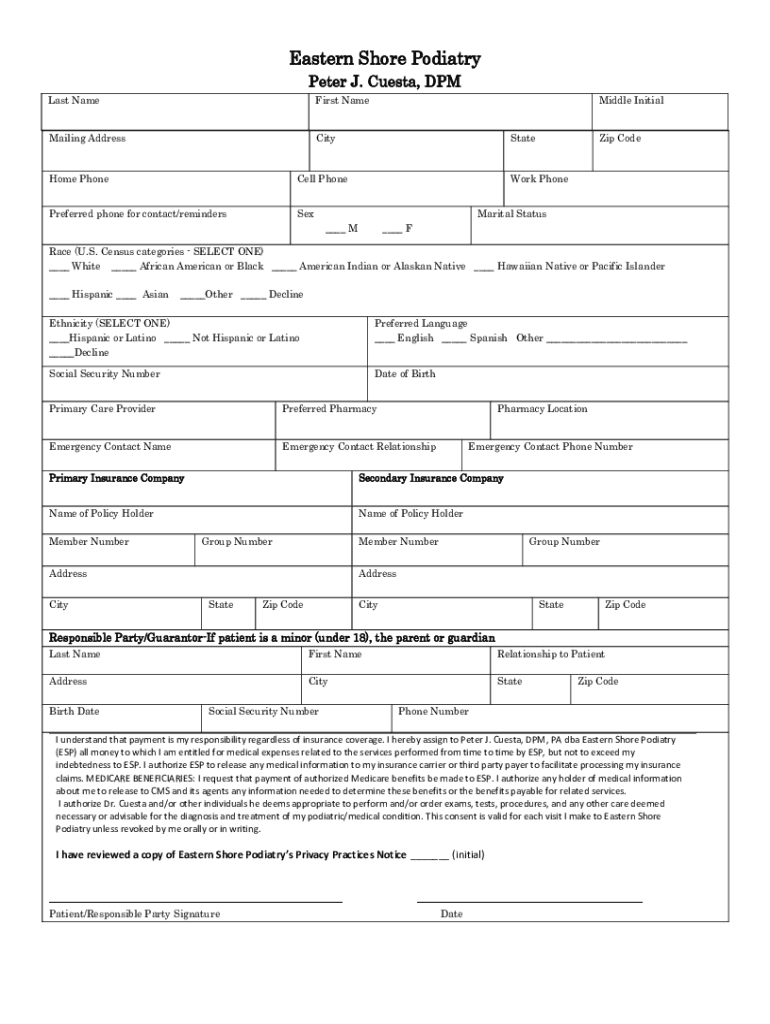 Fillable Online Eastern Shore Podiatry Fax Email Print - pdfFiller