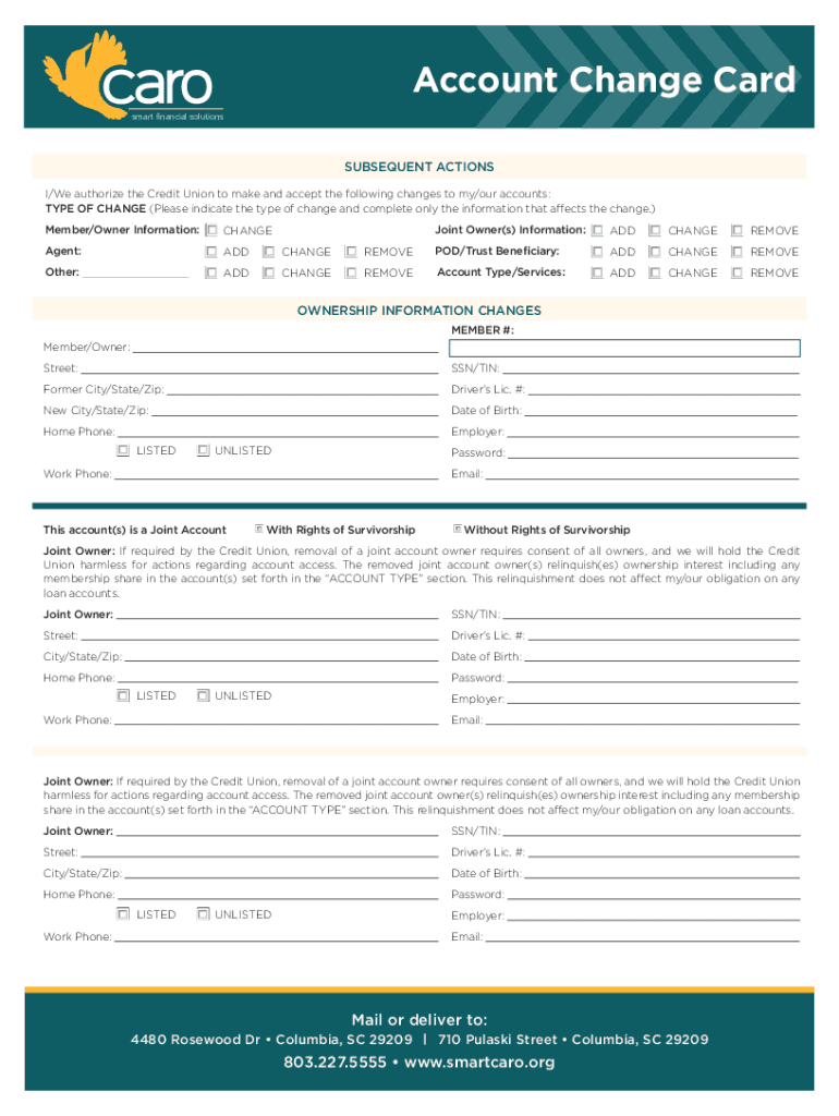 Fillable Online Caro FCUAccount Change Card Form Fax Email Print - pdfFiller