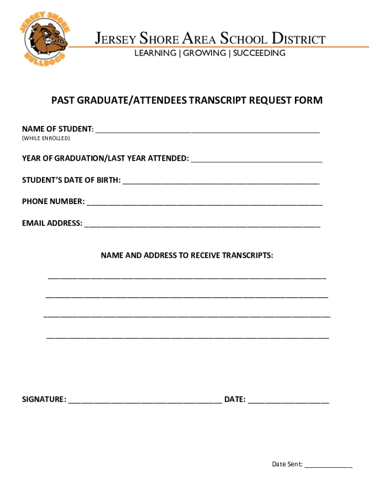 Fillable Online past graduate/attendees transcript request form Fax ...