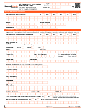 Fillable Online Supplementary Credit Card Application Form Fax Email ...