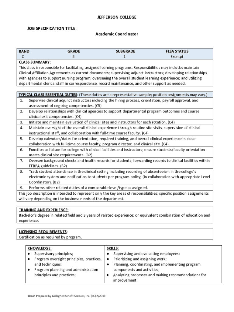 Fillable Online JOB SPECIFICATION TITLE: Fax Email Print - pdfFiller