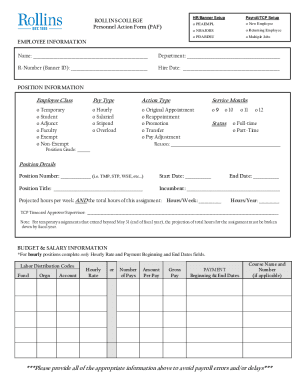 Fillable Online Fillable Online rollins Personnel Action Form (PAF) Fax ...