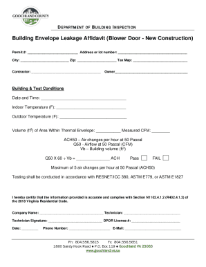 Fillable Online Building Envelope Leakage Affidavit (Blower Door - New ...