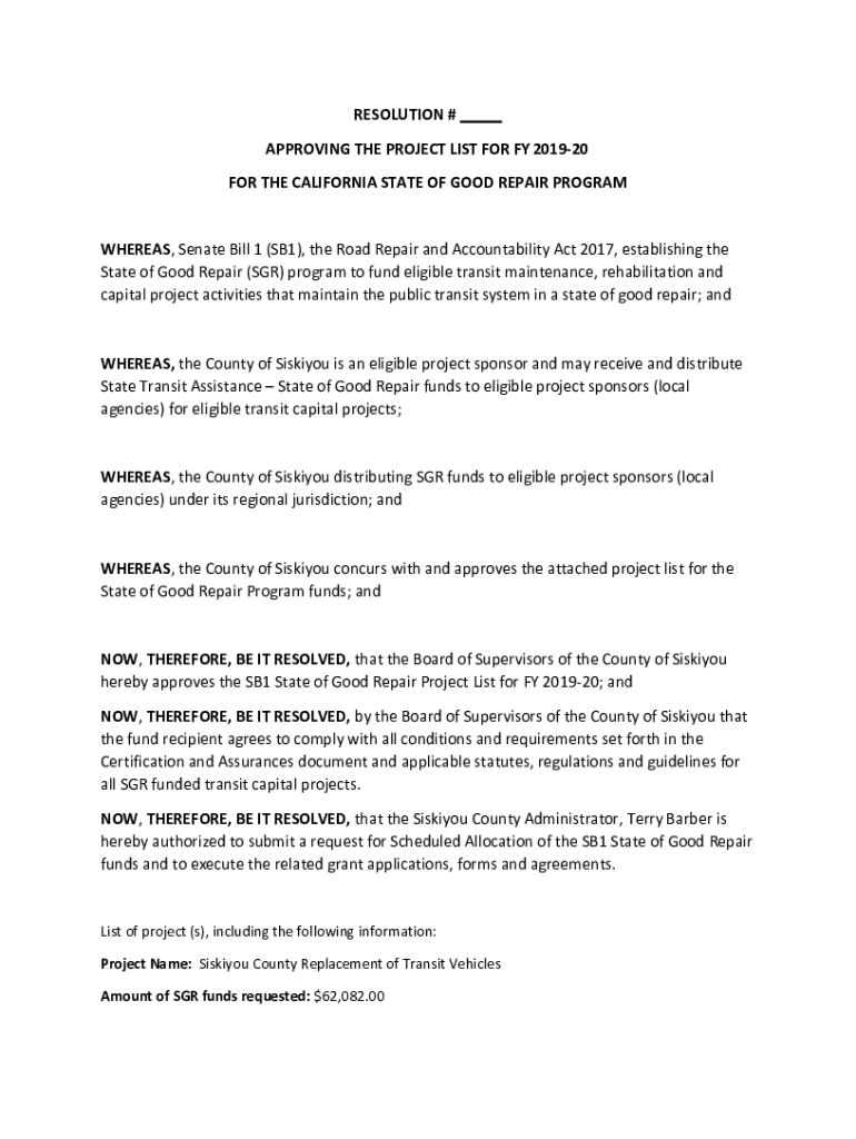 Fillable Online RESOLUTION # APPROVING THE PROJECT LIST FOR FY ... Fax ...