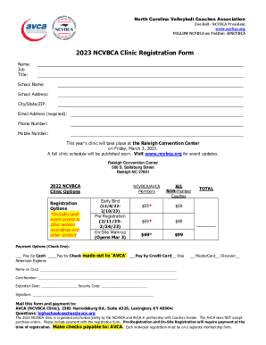 Fillable Online 2023 NCVBCA Clinic Registration Form Fax Email Print ...