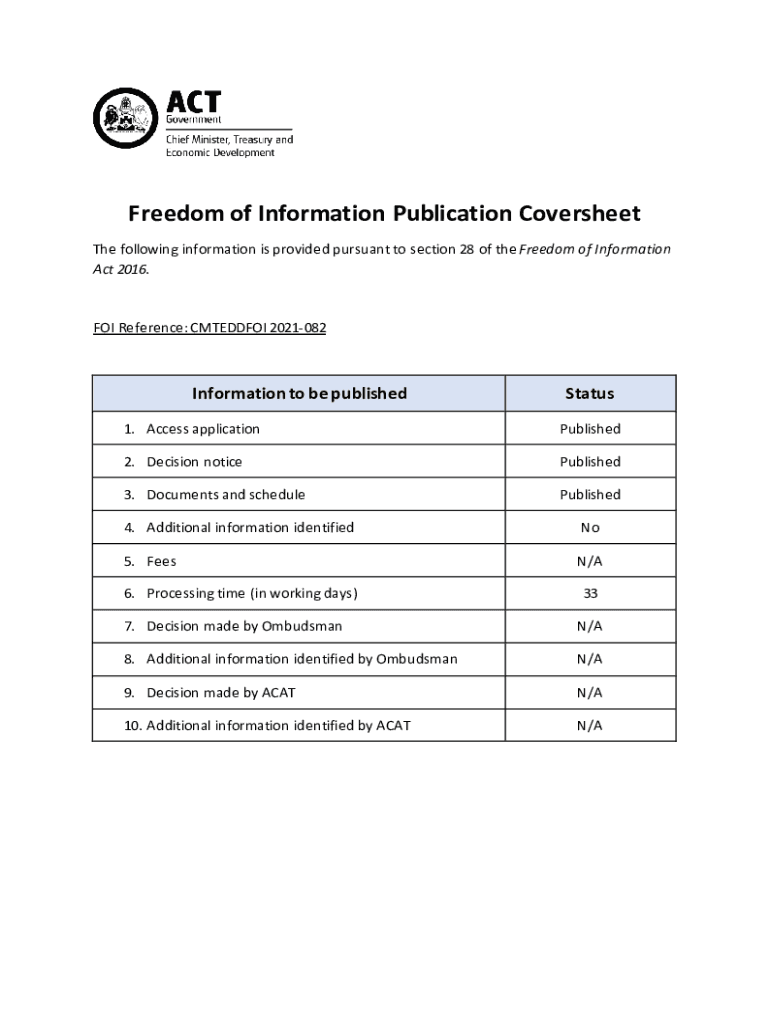 Fillable Online Freedom of Information Publication Coversheet Fax Email ...