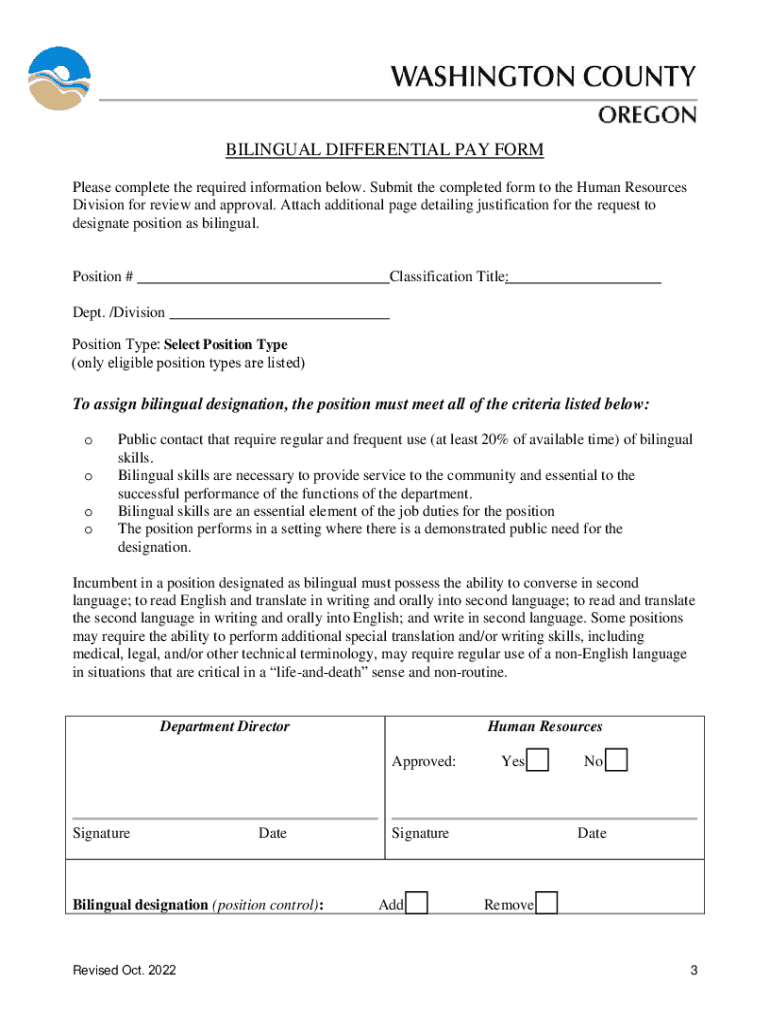 Fillable Online Bilingual Pay Policy and Differential Form. Bilingual ...