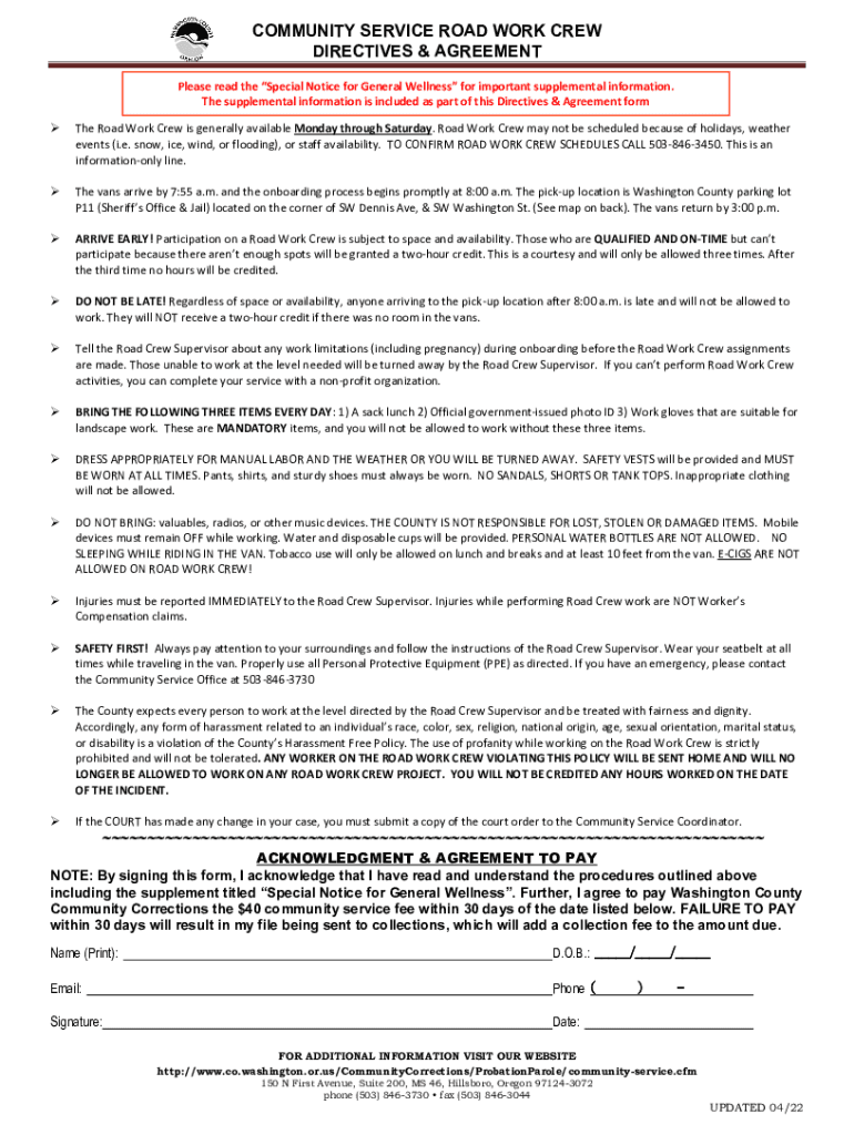 Fillable Online Community Service Work Crew - City of Tacoma Fax Email ...