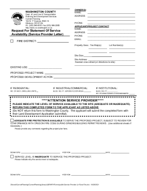 Fillable Online Request For Statement Of Service Availability ( ... Fax ...