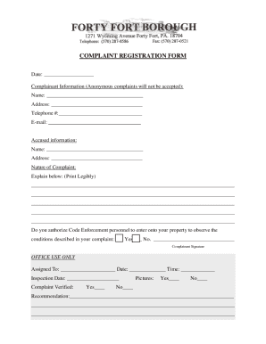 Fillable Online COMPLAINT REGISTRATION FORM Fax Email Print - pdfFiller
