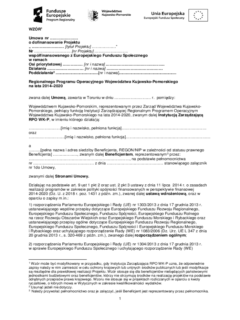 Fillable Online Zacznik nr 6 - Wzr umowy o dofinansowanie projektu wraz ...