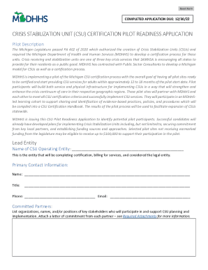 Fillable Online MDHHS-CSU-Pilot-Readiness-Application- ... Fax Email ...