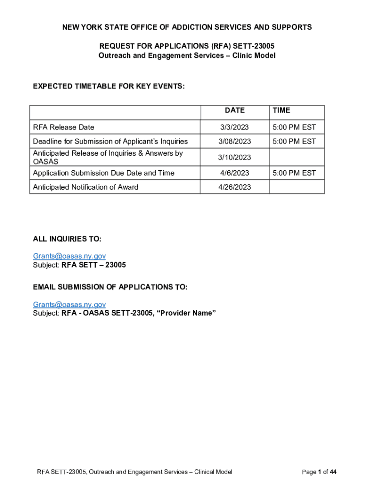 Fillable Online oasas ny RFA SETT-23005, Outreach and Engagement Services Fax Email Print ...
