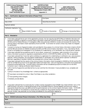 Fillable Online oasas ny Applicant Consent Form for Fingerprinting for ...