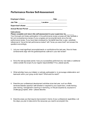 Fillable Online hr vanderbilt Performance Review Self-Assessment (Short ...
