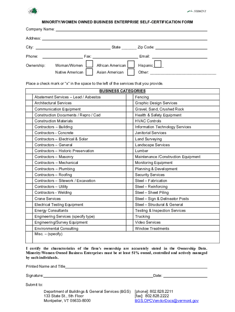 Fillable Online bgs vermont SELF-CERTIFICATION FORM Fax Email Print ...