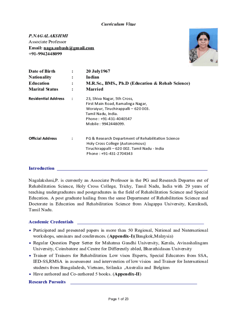 Fillable Online Curriculum Vitae P.NAGALAKSHMI Associate Professor Email: naga ... Fax Email ...