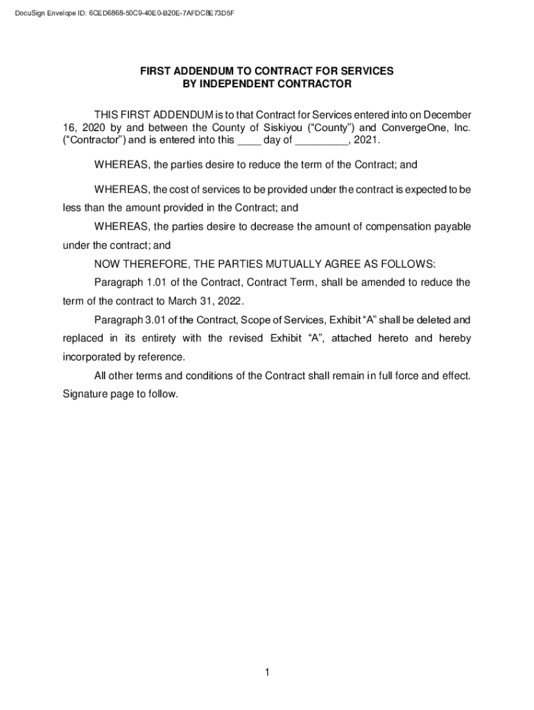 Fillable Online THIS FIRST ADDENDUM is to that Contract for Services ...