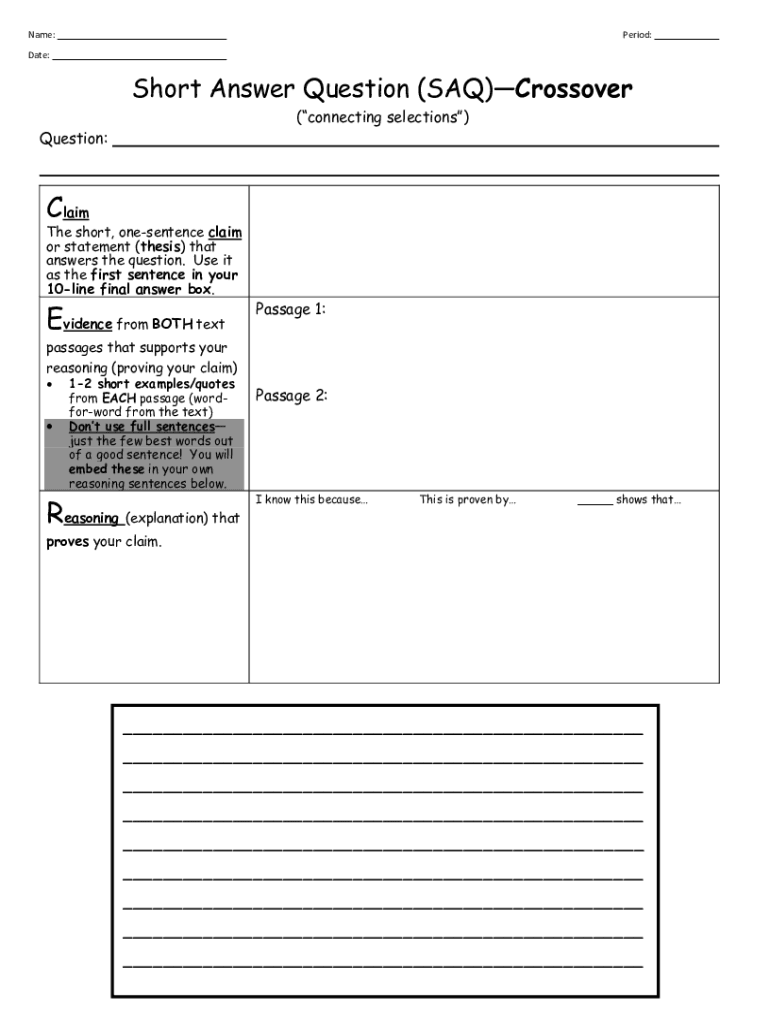 Fillable Online Short Answer Question (SAQ)Crossover Fax Email Print ...