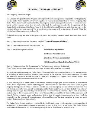 Fillable Online Dallas Trespass Affidavit - Fill Online, Printable ...