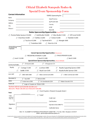 Fillable Online Official Elizabeth Stampede Rodeo & Special Event ...