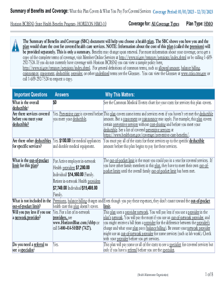 Fillable Online A Guide to Your Summary of Benefits and Coverage (SBC ...