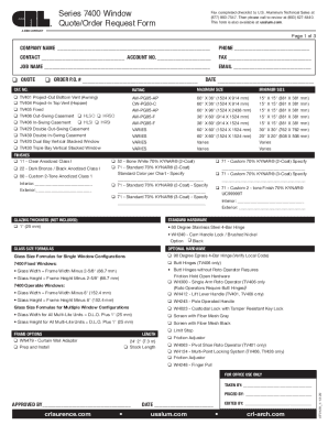 Fillable Online Series 7400 Window Quote/Order Request Form Fax Email ...