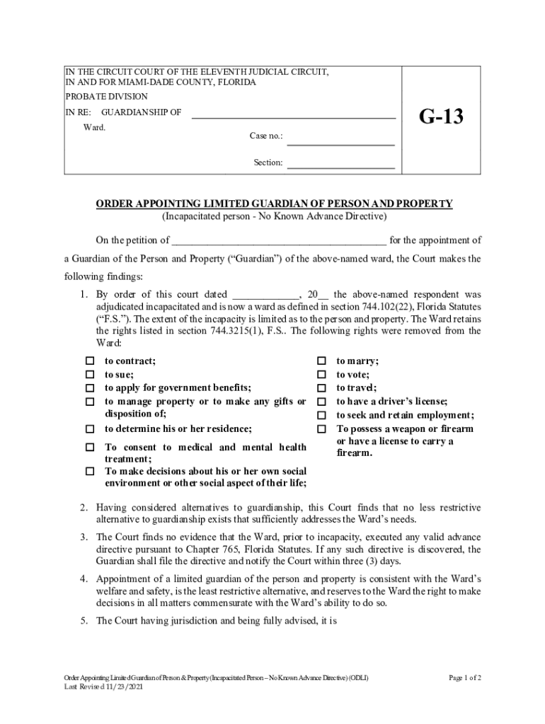 Fillable Online ORDER APPOINTING LIMITED GUARDIAN OF PERSON AND ... Fax Email Print - pdfFiller