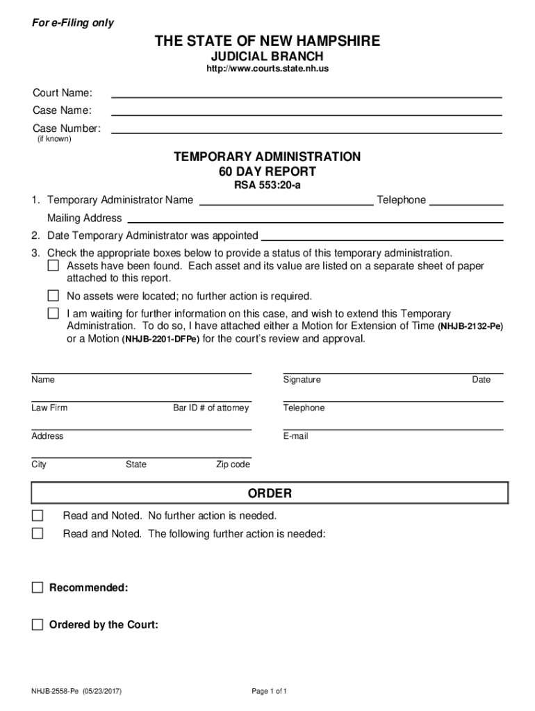 Fillable Online Temporary Administration - 60 Day Report RSA 553:20-a ...